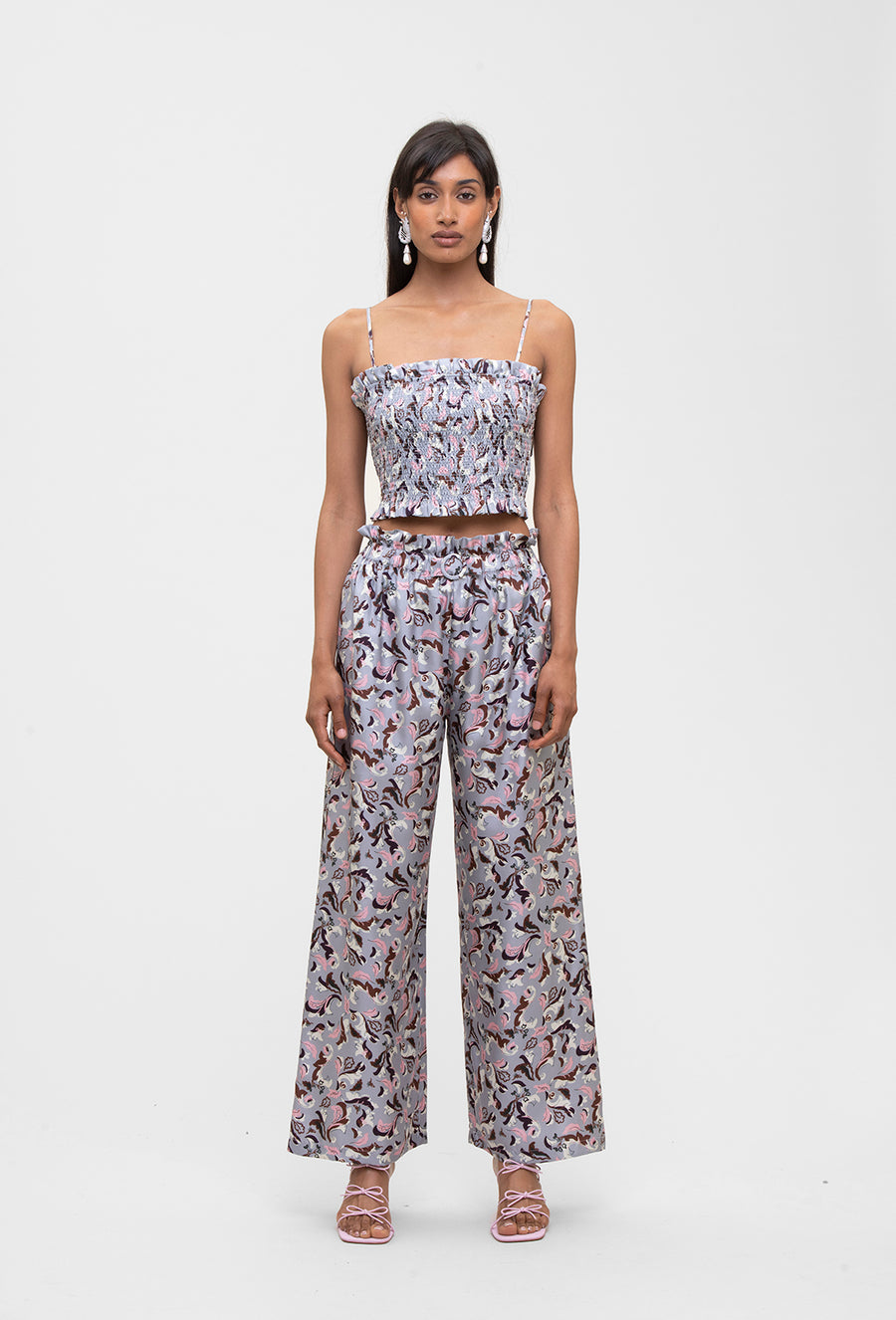 Shrimps Libra 100% Silk High Waist Wide Leg Trousers - Grey & Multi ...