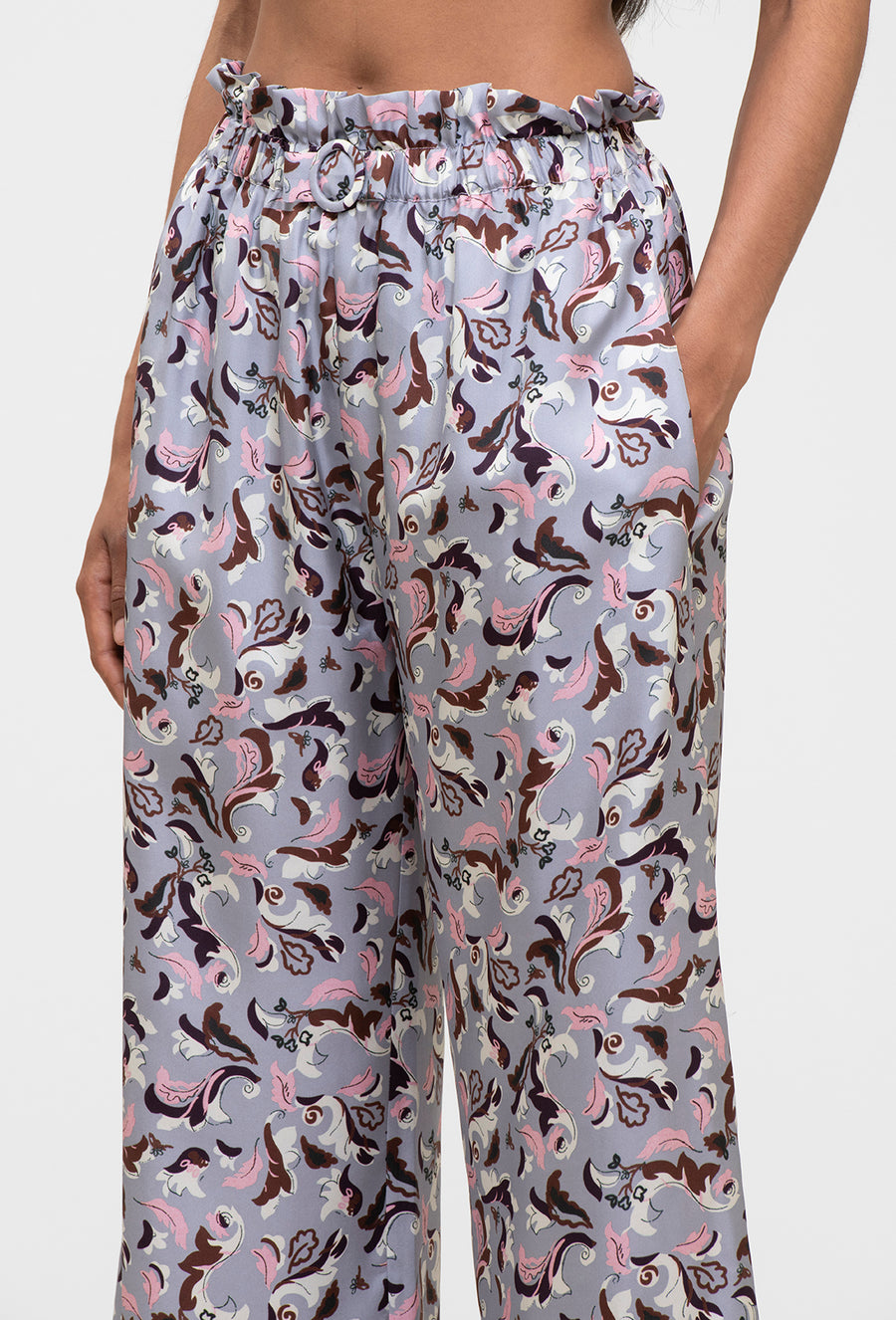 Shrimps Libra 100% Silk High Waist Wide Leg Trousers - Grey & Multi ...